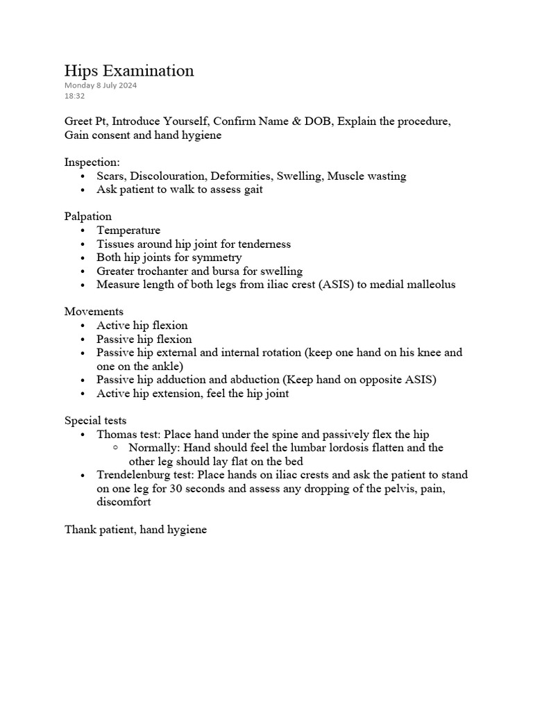 Hips Examination | PDF