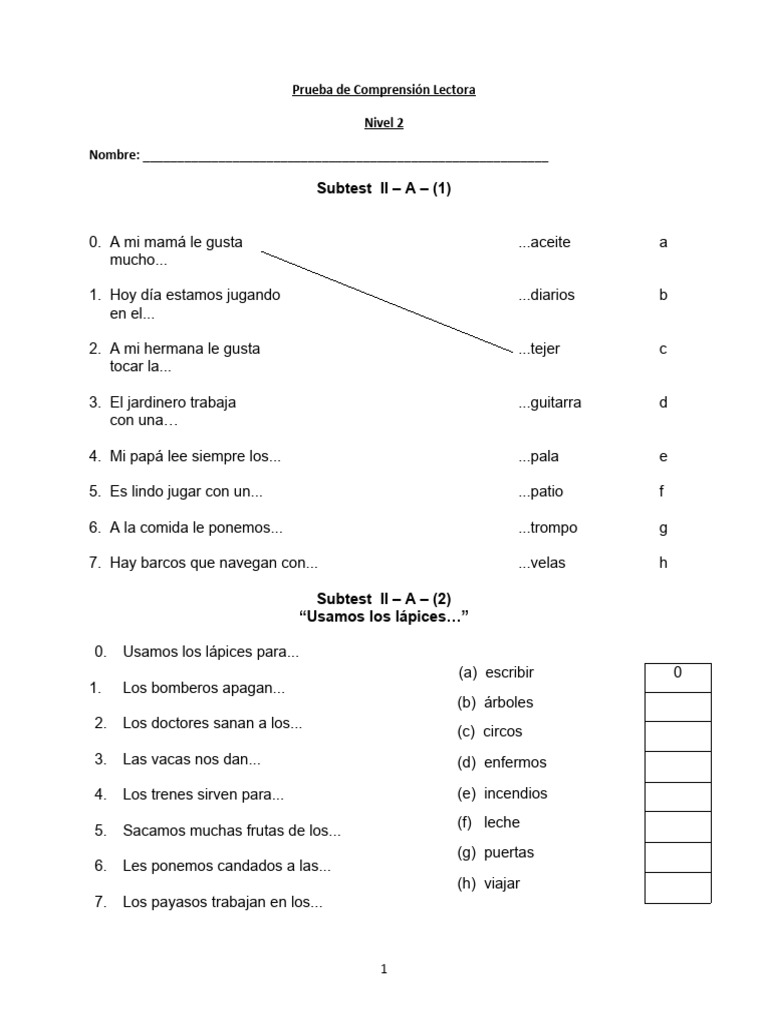 Prueba de Comprensión Lectora | PDF