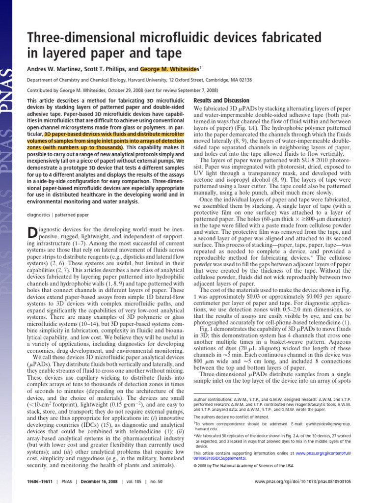 Microfluidic Devices in Layered Paper and Tape | PDF | Microfluidics | Enzyme Assay