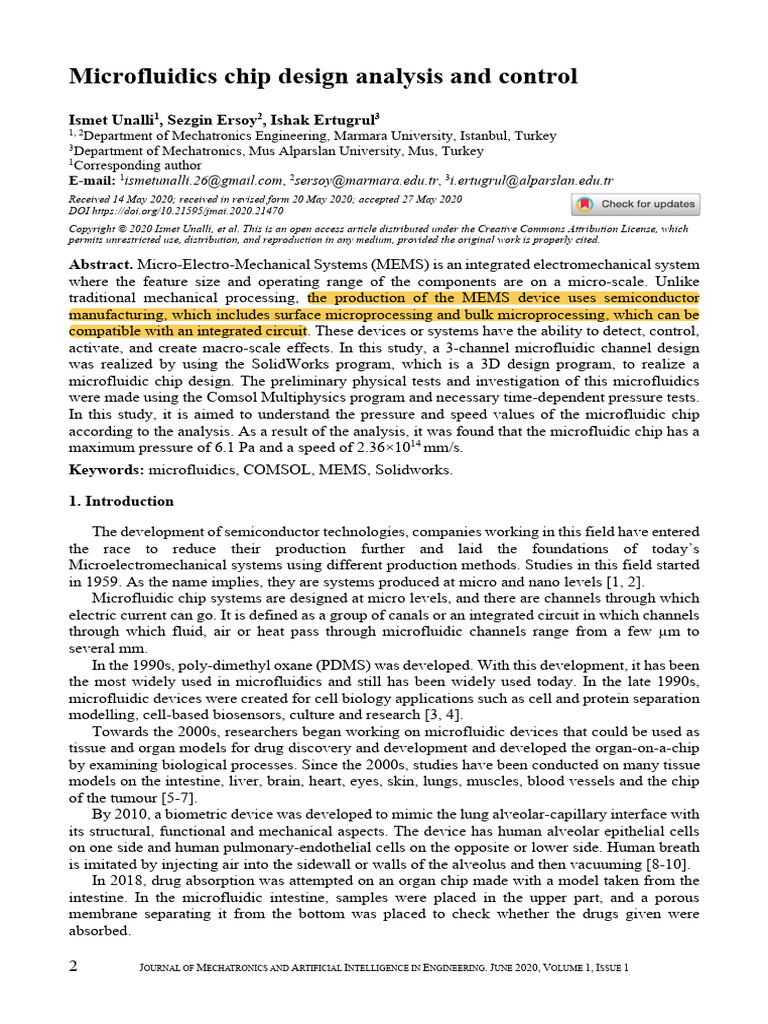 Microfluidics Chip Design Analysis and Control | PDF | Microfluidics | Biology