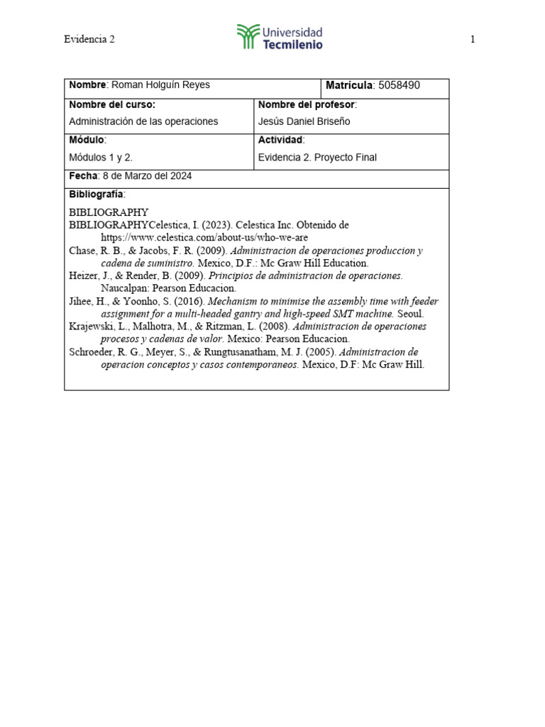 Admon de Op Evidencia 2 | PDF | Cadena de suministro | Business