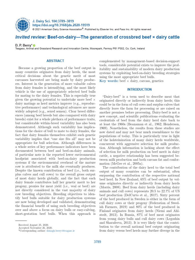The Generation of Crossbred Beef × Dairy Cattle | PDF | Dairy Cattle ...