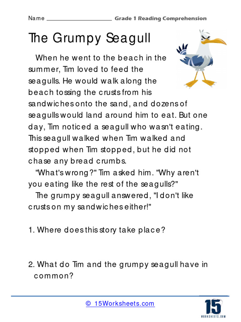 The Grumpy Seagull: Grade 1 Reading Comprehension | PDF