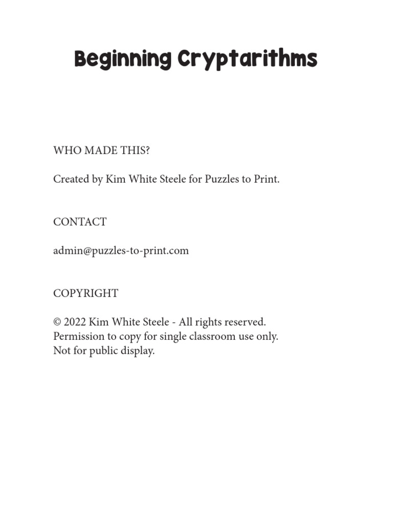 Beginning Cryptarithms | PDF