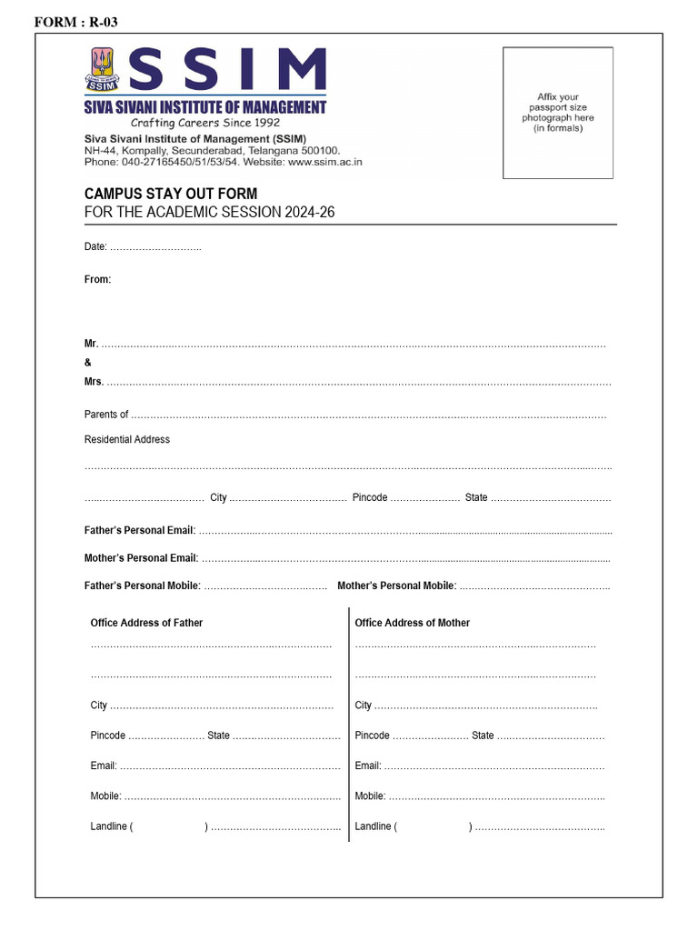 Campus Stay Out Permission Form | PDF | Government And Personhood