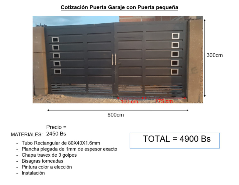 Cotización Puerta Garaje 6x3 Alex Zenteno | PDF
