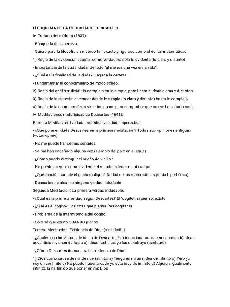 Esquema de la Filosofía de Descartes | PDF | René Descartes | Filosofía ...