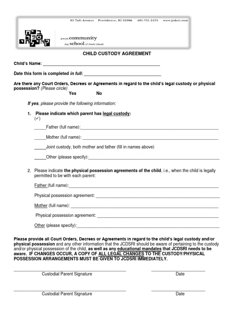 Child Custody Agreement Form | PDF