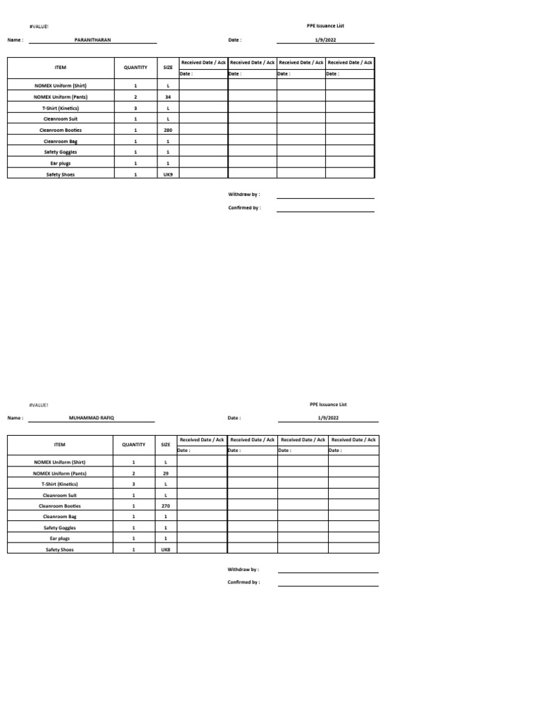 Equipment Issuance Form | PDF | Clothing | Personal Protective Equipment