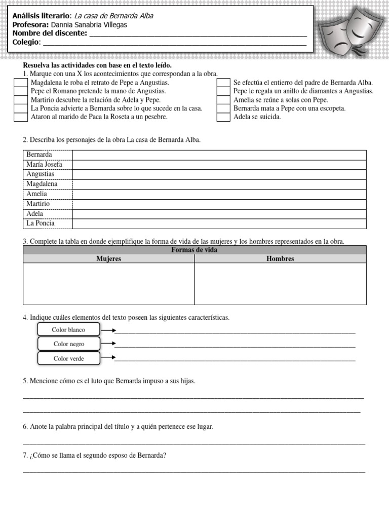 Actividades Sobre La Casa de Bernarda Alba | PDF