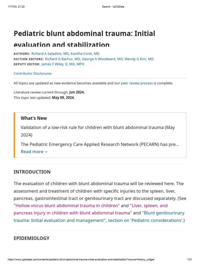 Pediatric Blunt Abdominal Trauma | PDF | Major Trauma | Medical Ultrasound