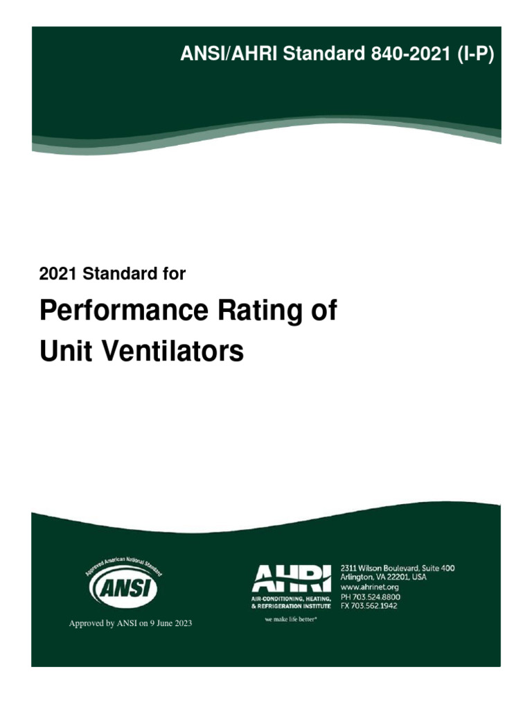 ANSI AHRI Standard 840-2021 (I-P) | PDF | Ventilation (Architecture ...