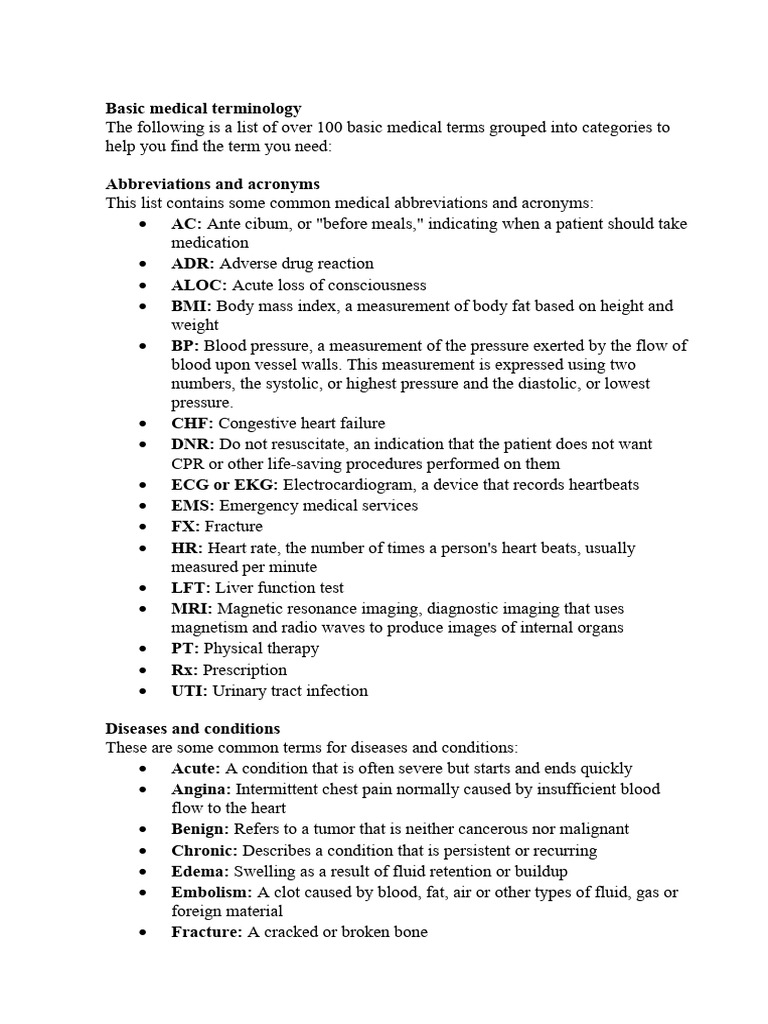 Basic Medical Terminology | PDF | Heart | Heart Failure