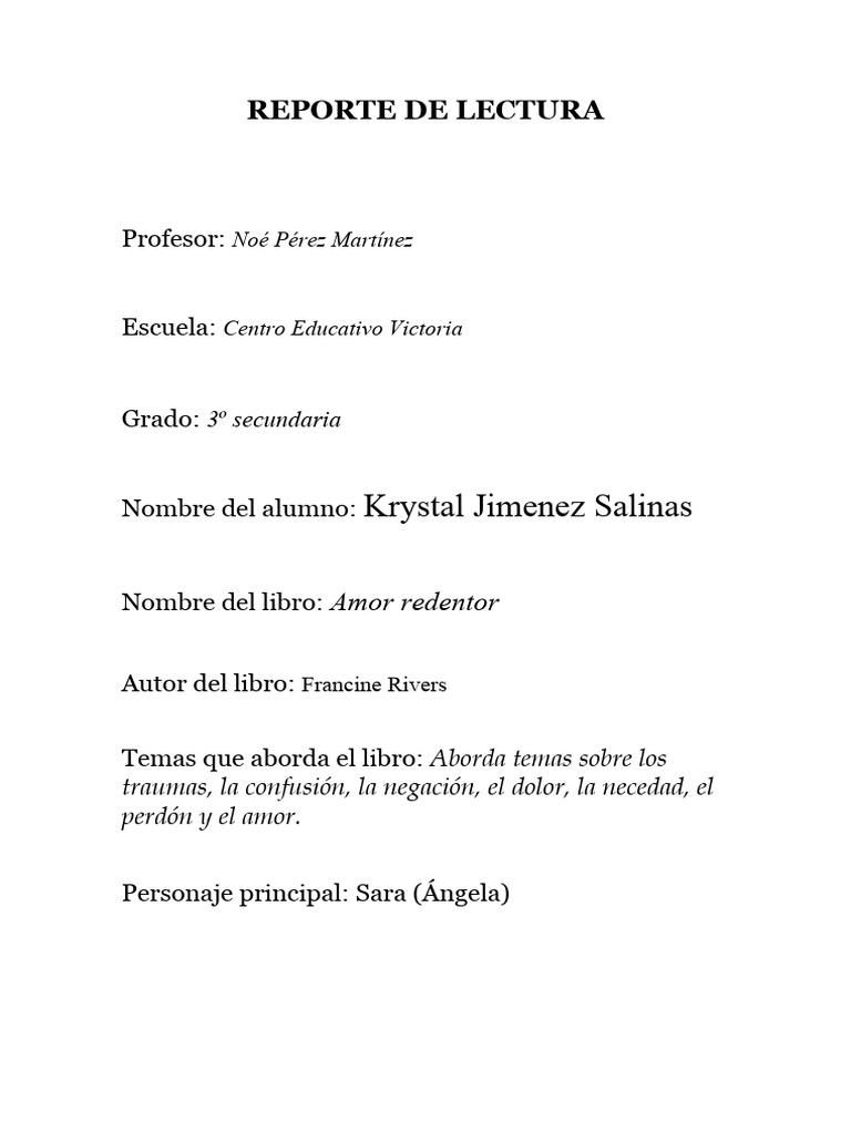 Reporte Del Libro Amor Redentor | PDF | Amor