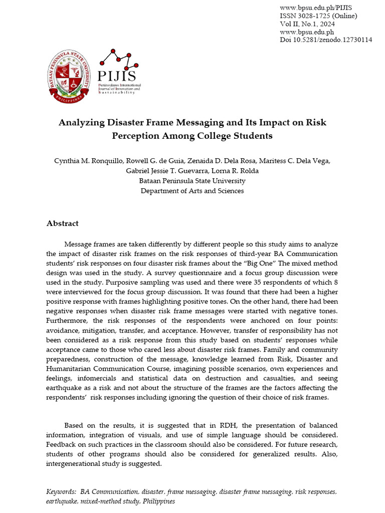 Analyzing Disaster Frame Messaging and Its Impact On Risk Perception ...