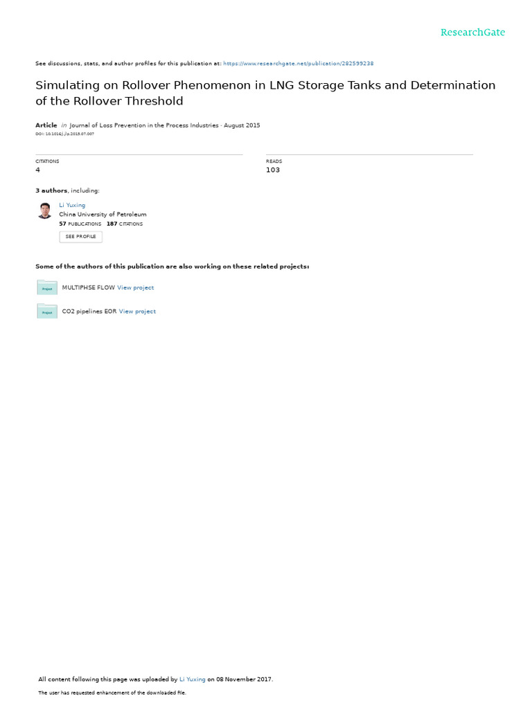 Simulating On Rollover Phenomenon in LNG Storage Tanks and ...