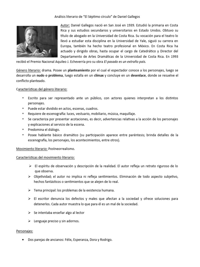 Análisis Literario de El Séptimo Círculo de Daniel Gallegos | PDF | Teatro | Violencia