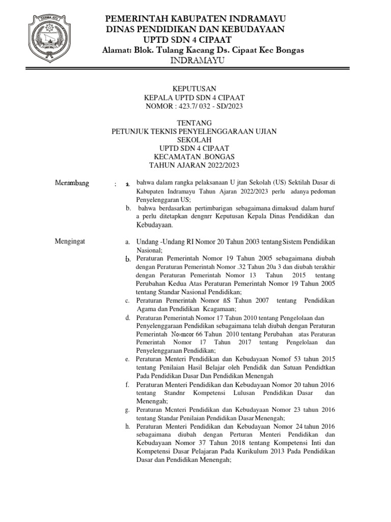 Pedoman Us SD Tahun 2023 | PDF