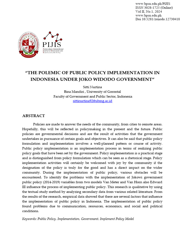 The Polemic of Public Policy Implementation in Indonesia Under Joko Widodo Government | PDF ...