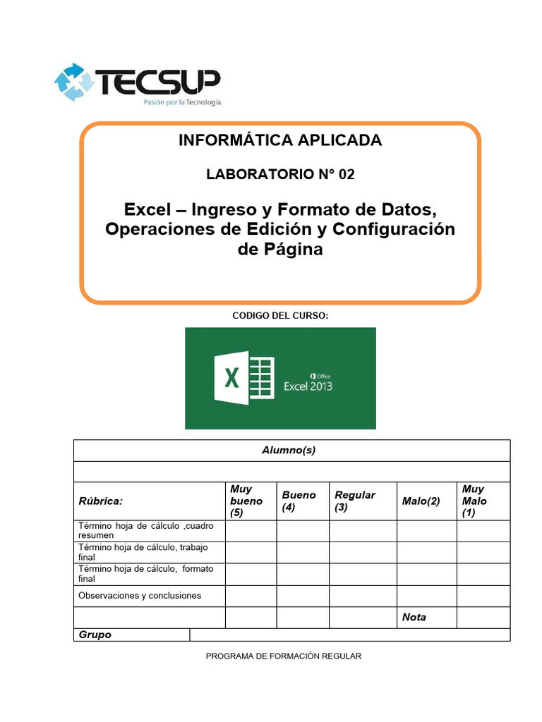 Excel: Formato y Edición de Datos | PDF | Laboratorios | Microsoft Excel