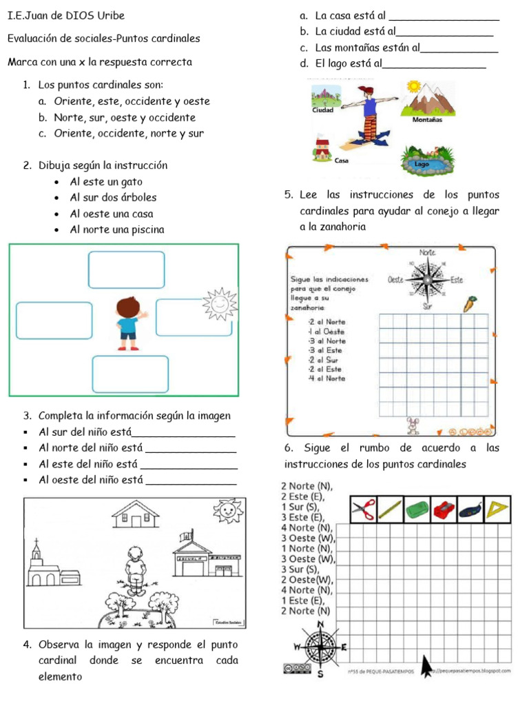 Evaluación de Puntos Cardinales en Sociales | PDF