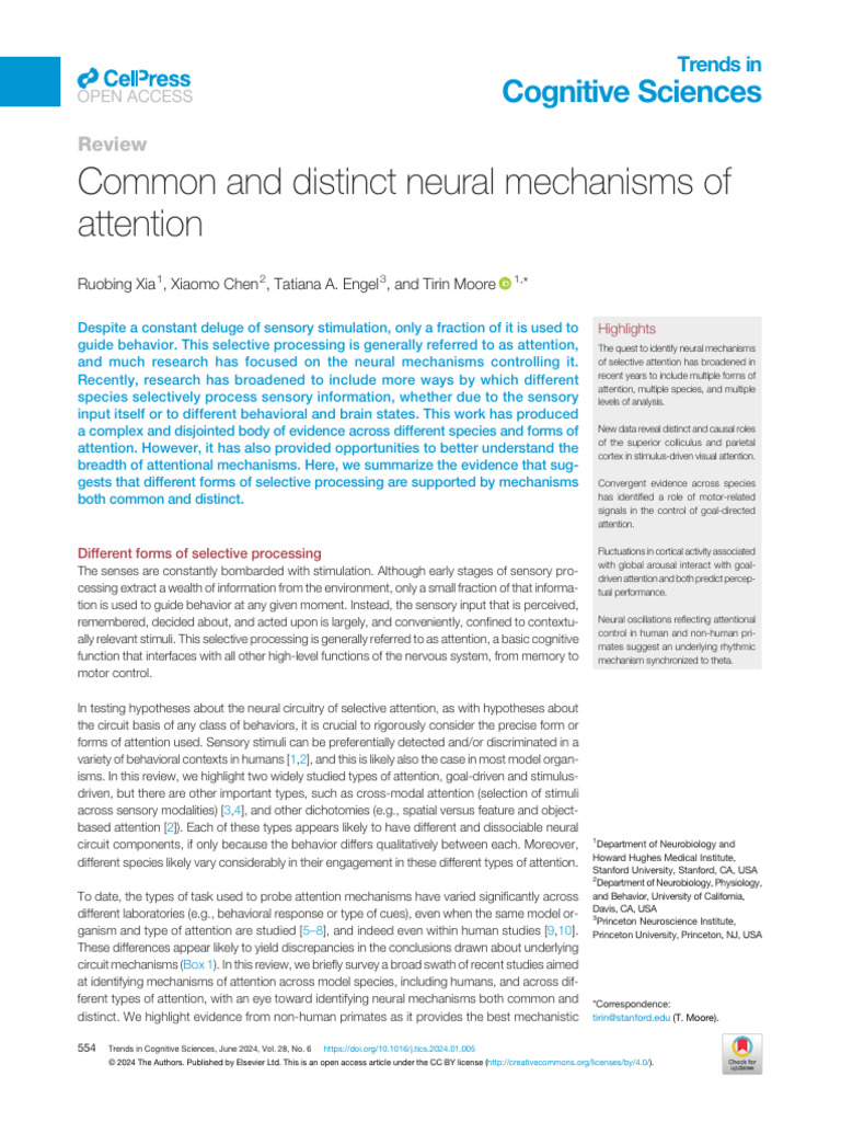 Common and Distinct Neural Mechanisms of Attention | PDF | Visual Cortex | Attention