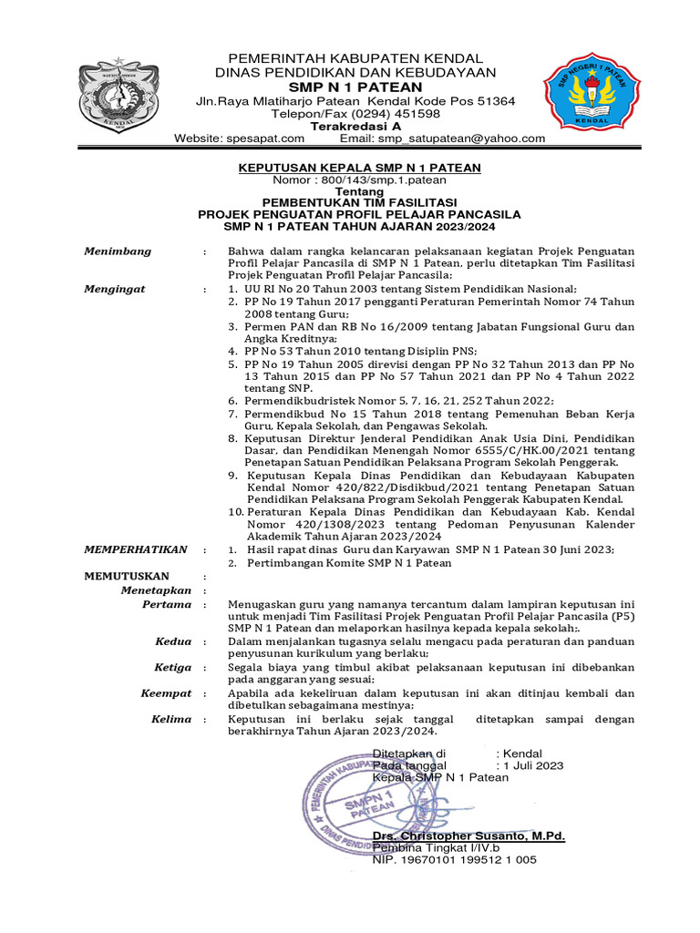 0 - Lamp 2 - SK Tim Fasilitasi Projek PPP 2023-2024 Revisi+ | PDF