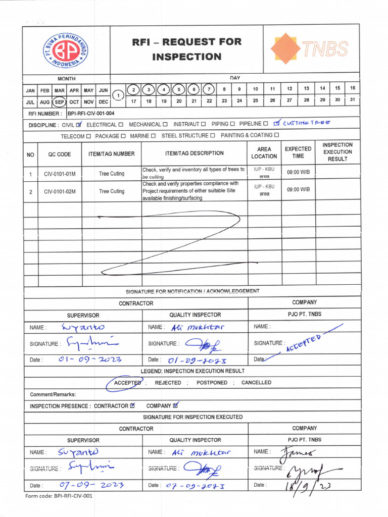 BPI-RFI-CIV-001-004 Check, Verify and Inventory All Types of Trees To Be Cutting | PDF