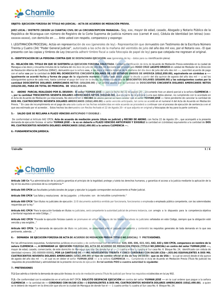 Ejemplo de Escrito Ejecucion Forzosa | PDF | Demanda judicial | Mediación Ejemplo de Escrito Ejecucion Forzosa | PDF | Demanda judicial | Mediación