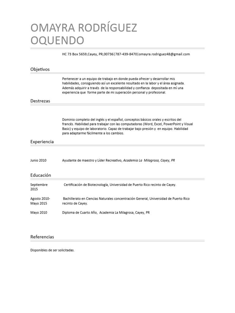 Rodriguez Oquendo, Omayra Resume | PDF