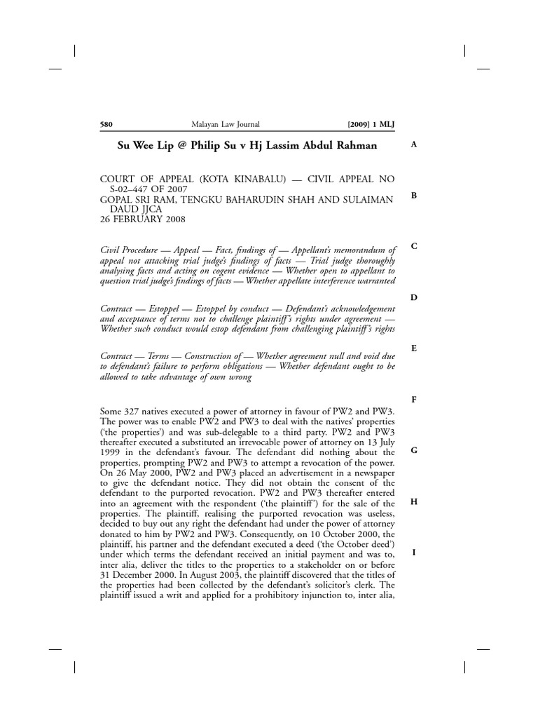 Su Wee Lip at Philip Su V HJ Lassim Abdul Rahman | PDF | Judgment (Law ...