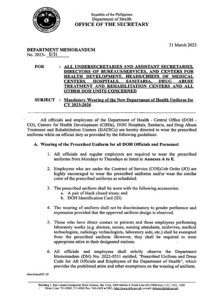 DM 2023-0151 Wearing of Uniform | PDF | Blouse | Fashion