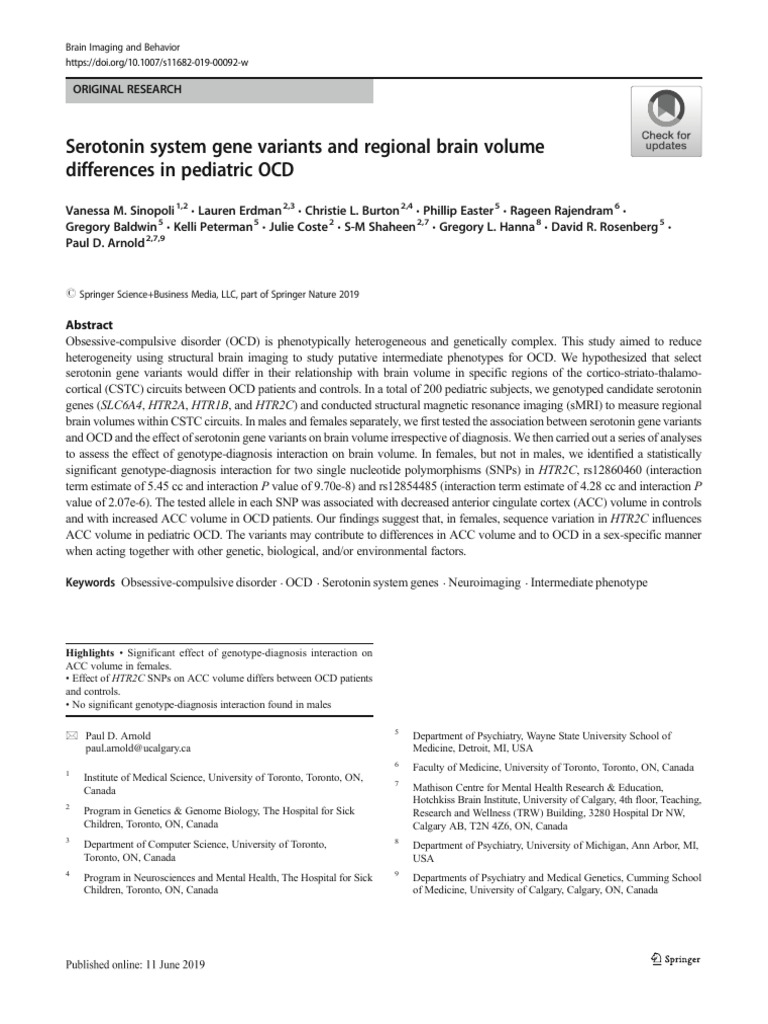 Serotonin System Gene Variants and Regio | PDF | Obsessive–Compulsive ...