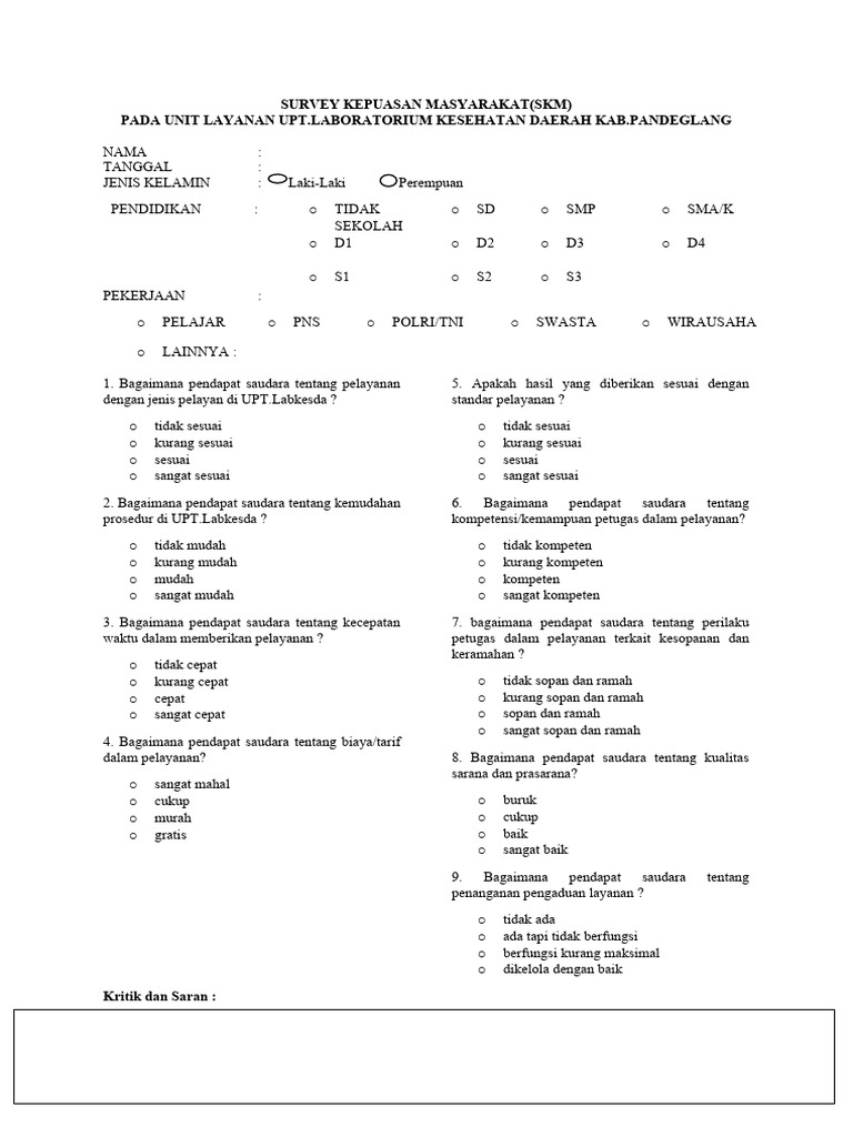 Survei Kepuasan Pelayanan Labkesda Pandeglang | PDF