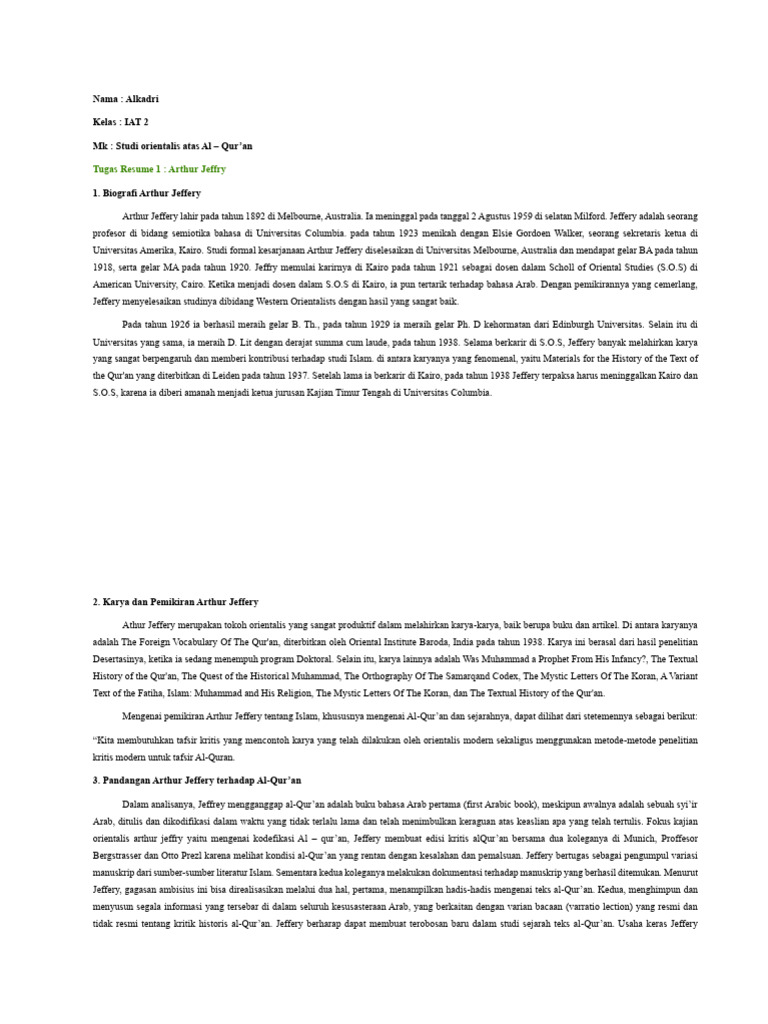 Biografi dan Pemikiran Arthur Jeffery | PDF | Sejarah