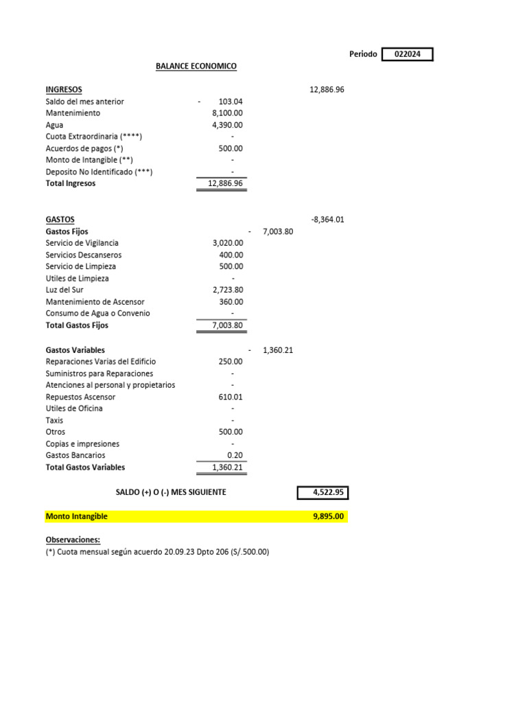 Balance Economico Al 29.02.24 Resumen | PDF