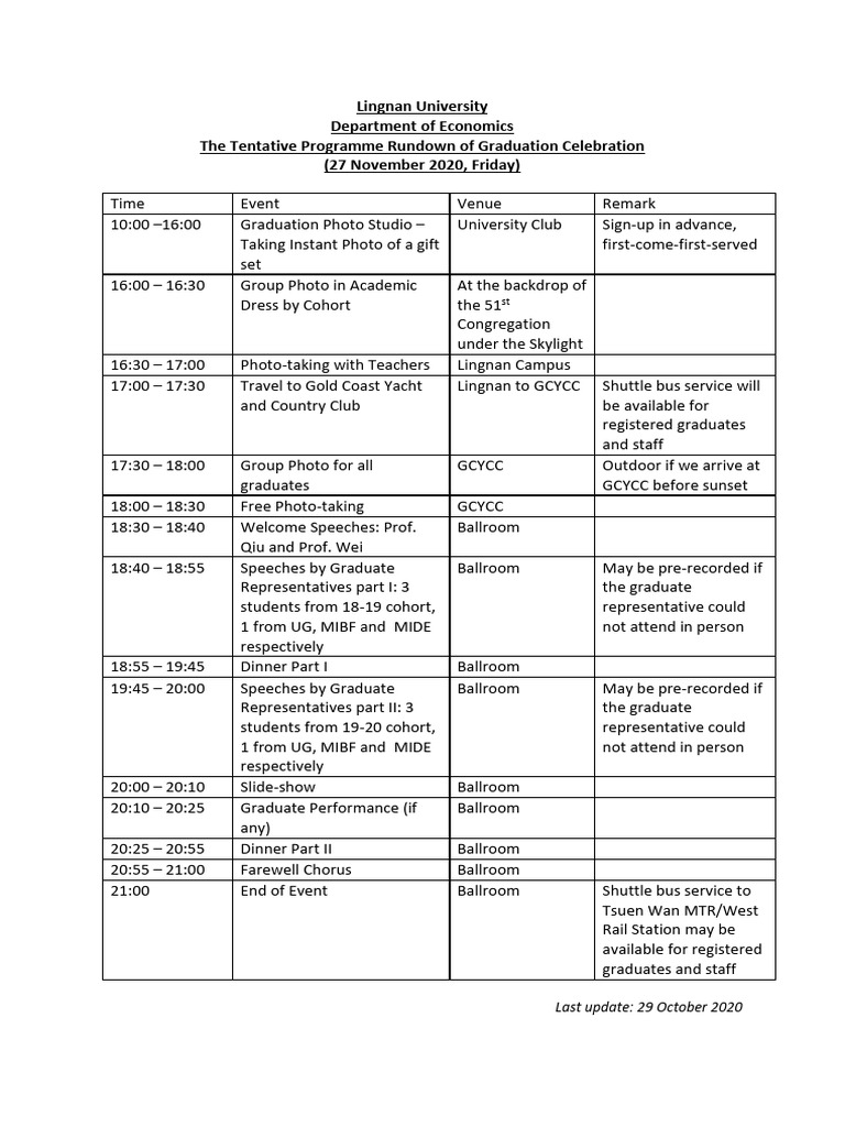 Programme Rundown - Graduation Celebration (27 Nov 2020) | PDF | Public ...