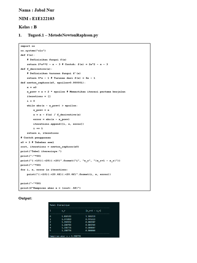 METODE NEWTON RAPHSON - E1E122103 - Jabal Nur | PDF | Systems Analysis | Mathematics