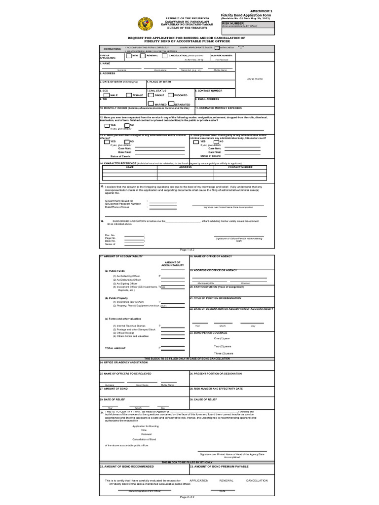 Fidelity Bond Application Form FBAF | PDF | Bonds (Finance)