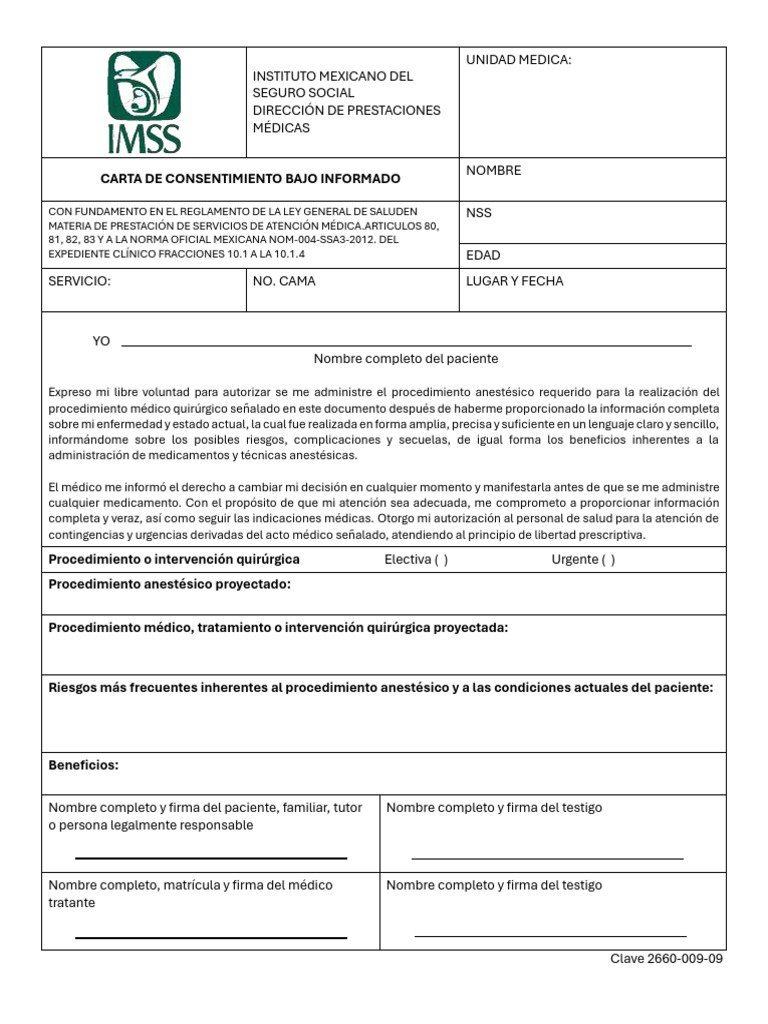 Ejemplo de Hoja de Consentimiento Informado IMSS | PDF | Consentimiento ...
