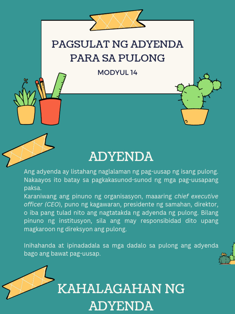 Pagsulat NG Adyenda (Canva) | PDF