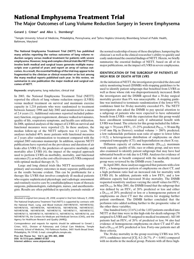 National Emphysema Treatment Trial | PDF | Chronic Obstructive ...