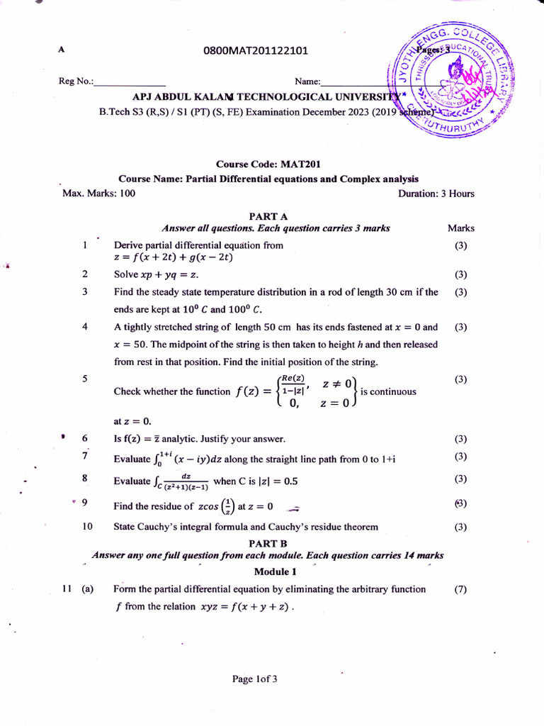 Mat201 Partial Differential Equations and Complex Analysis, December 2023 PDF | PDF | Wave ...