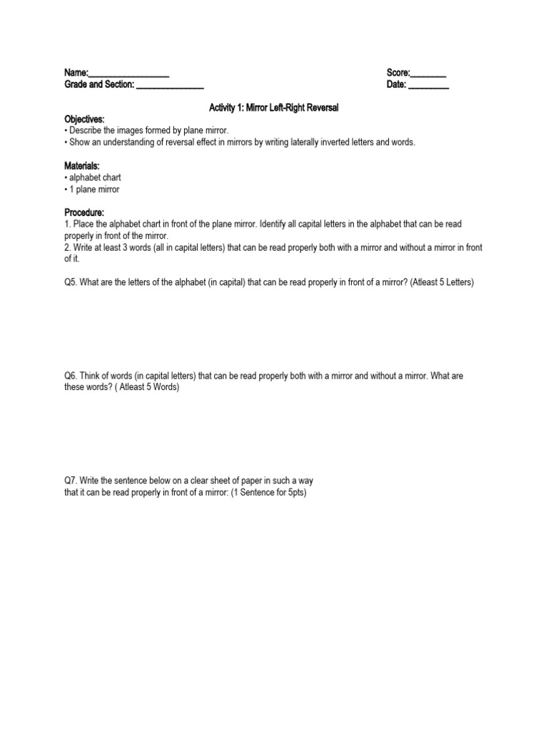 Activity Sheet Left - Right Reversal | PDF