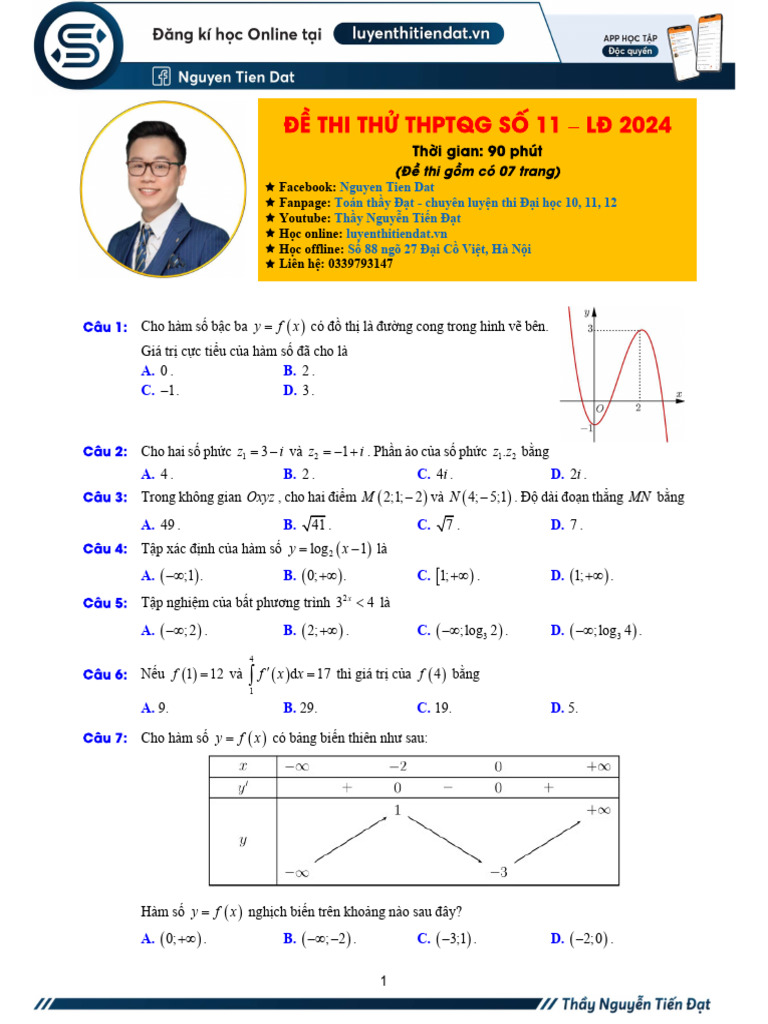 11. Đề thi thử THPTQG số 11 - LUYỆN ĐỀ 2024 - THẦY NGUYỄN TIẾN ĐẠT | PDF