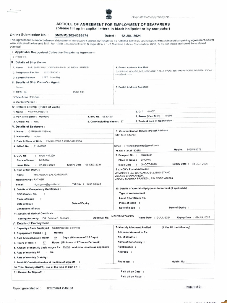 Tnoc Vishal | PDF | Employment | Sailor