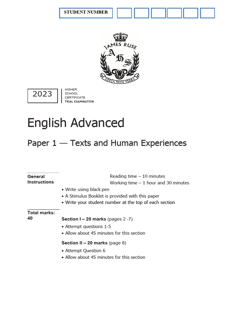 James Ruse 2023 English Trial Paper 1 | PDF | Thought