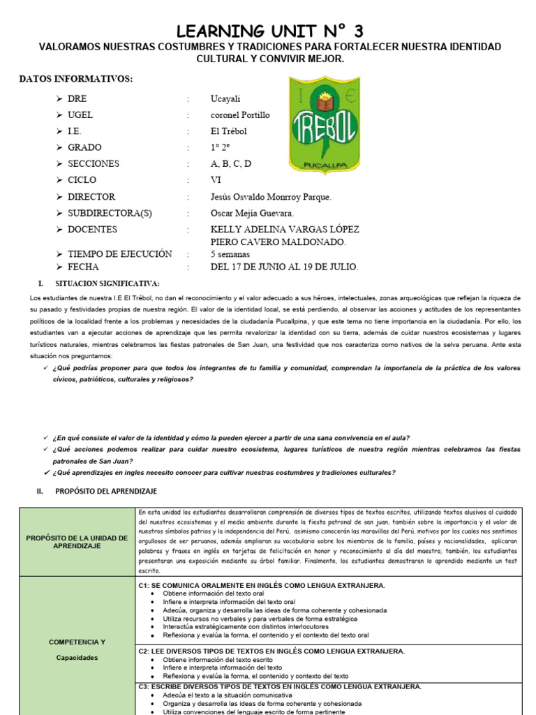 Unidad de Aprendizaje 3 - 1º2º | PDF | Aprendizaje | Evaluación