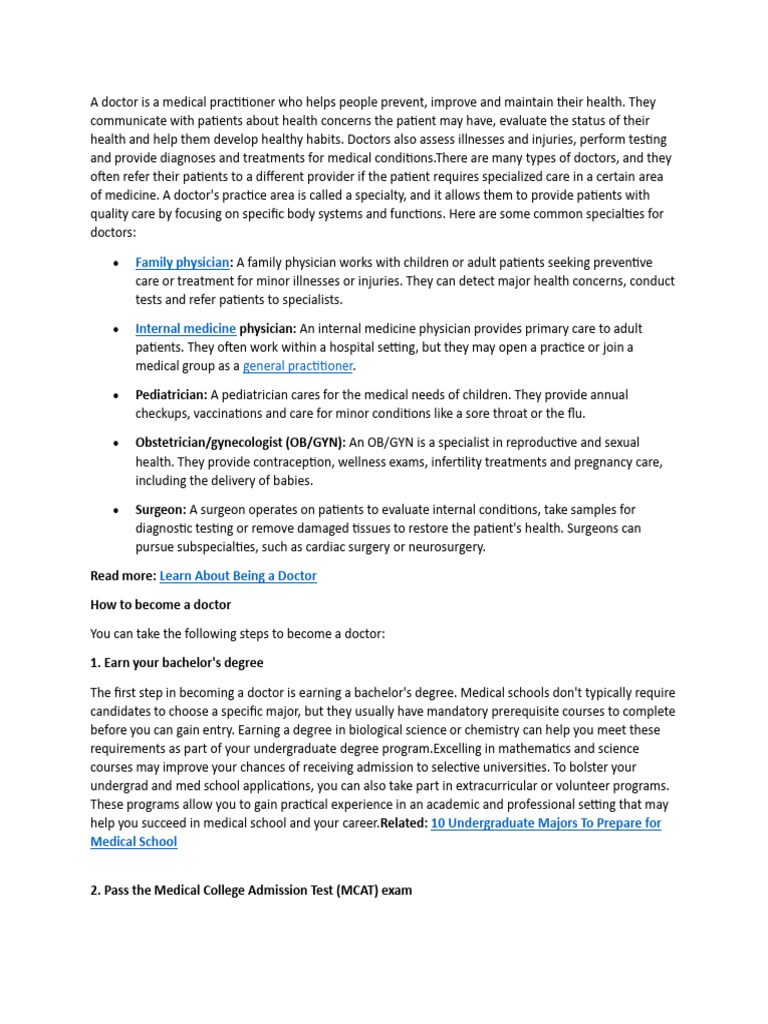 Steps To Become A Doctor Pdf Medical School Physician