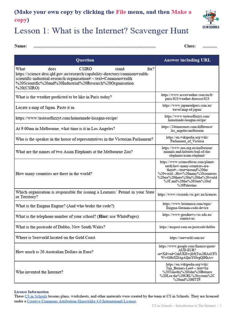 Worksheet 01.03 Scavenger Hunt | PDF